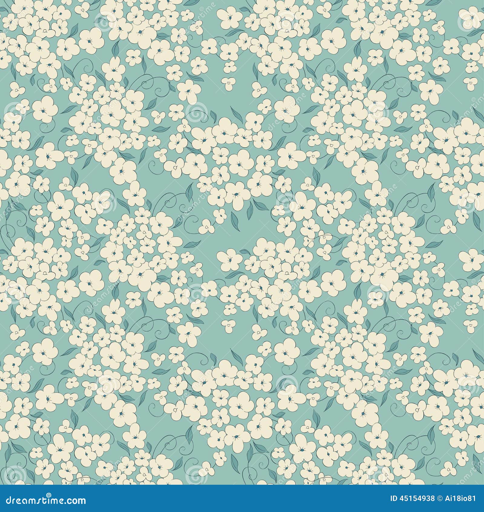 Blue Background with Cute Little Flowers Stock Vector - Illustration of ...