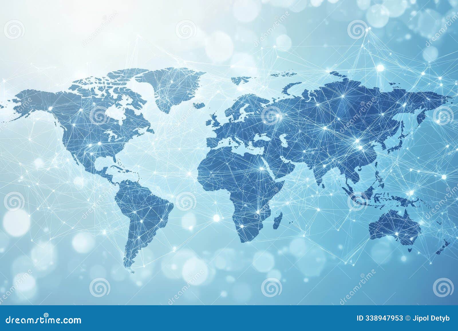 Blue Background with a Digital World Map and Global Network Connections ...