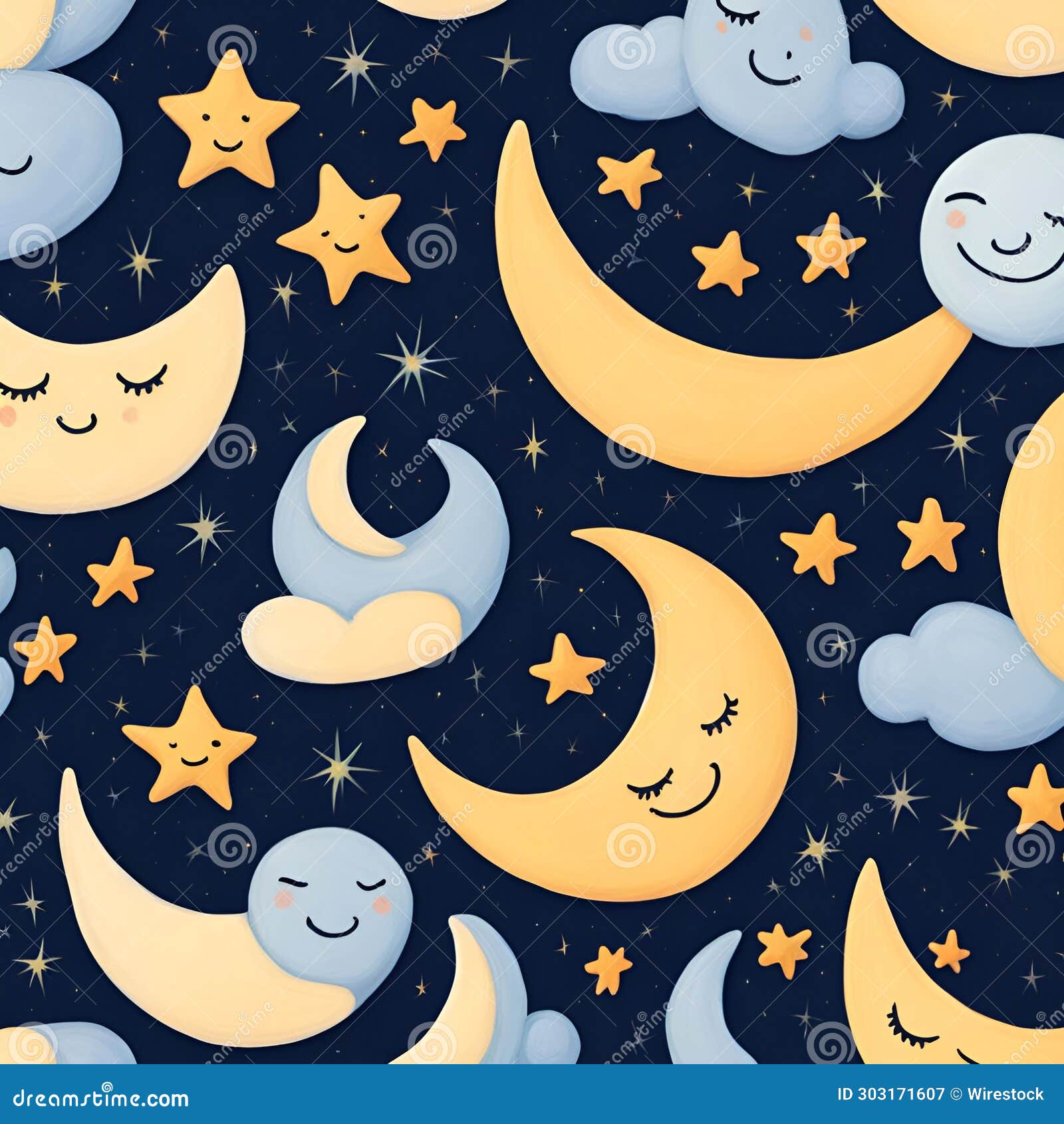 The Blue Background Features Two Rows of Crescents and Some Moon with ...