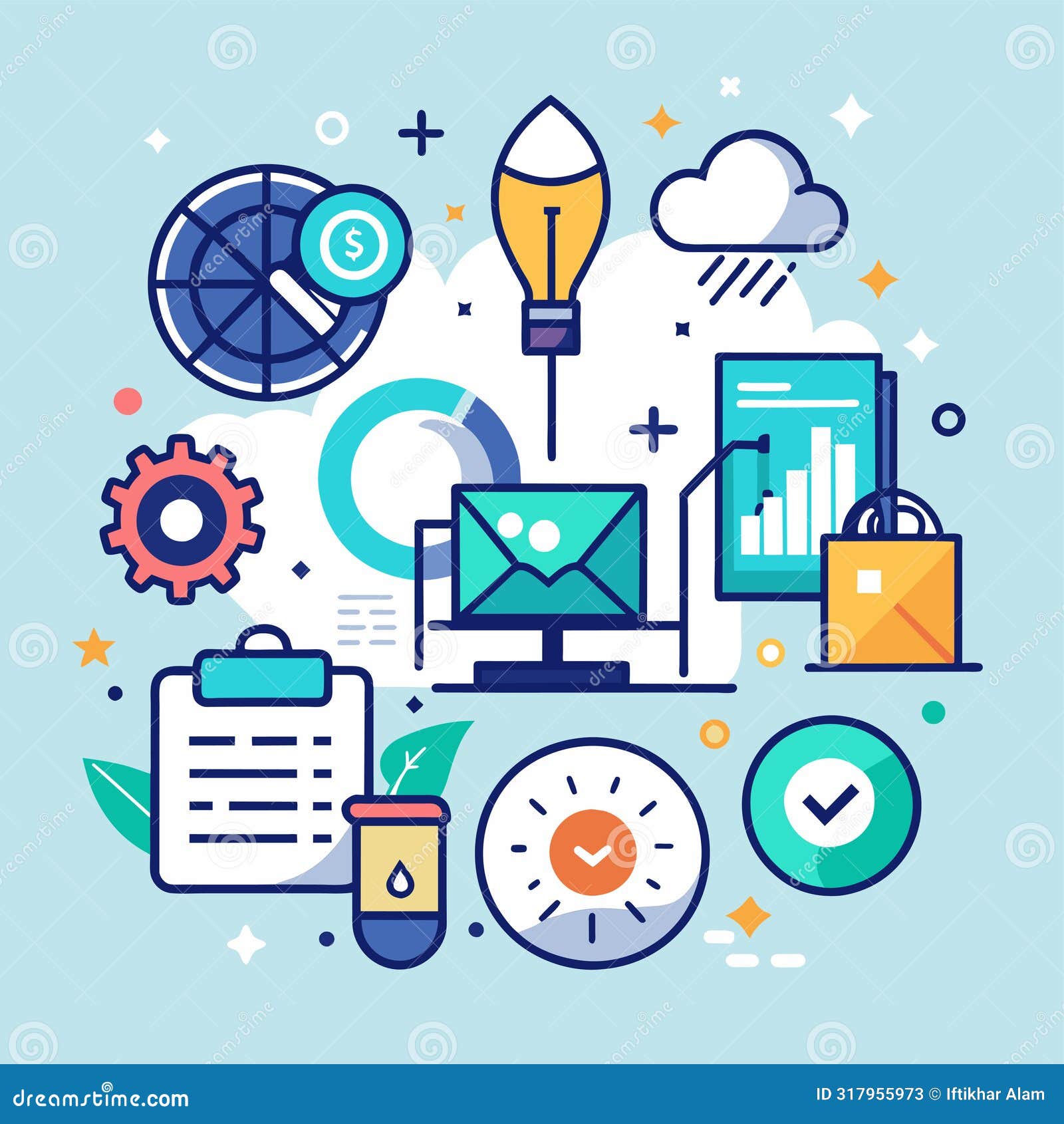 Blue Background Featuring a Variety of Icons Representing Different ...