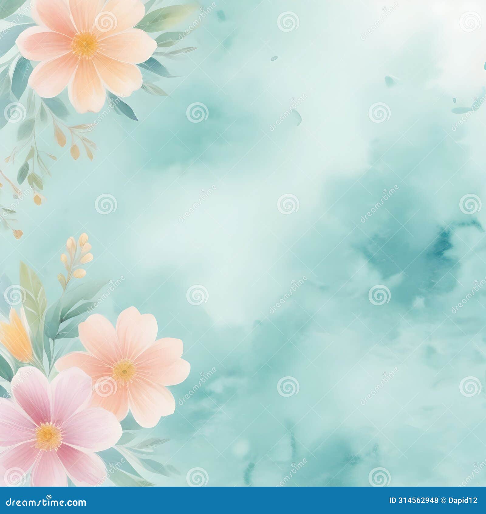 A Blue Background with Flowers Border on the Left Side Stock Vector ...