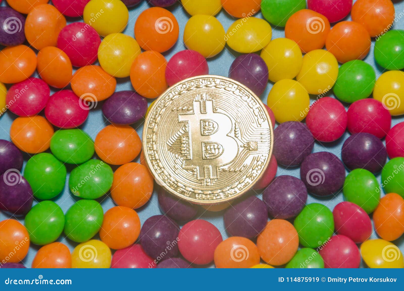 Cryptocurrency Gold Bitcoin Lies on Candy, Caramel Stock Image - Image ...