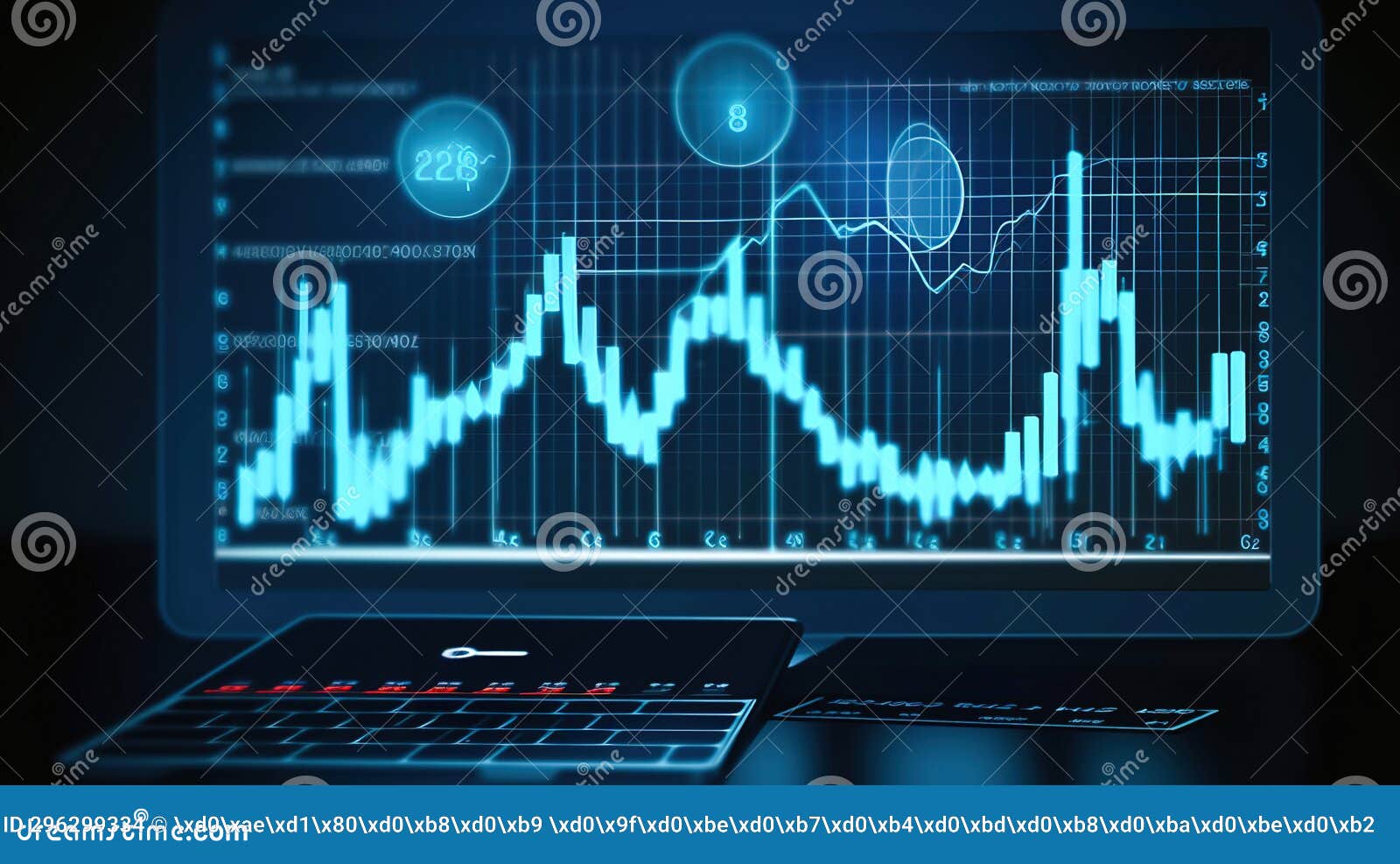 Blue Background with Growth Graph on Computer Screen. Stock ...