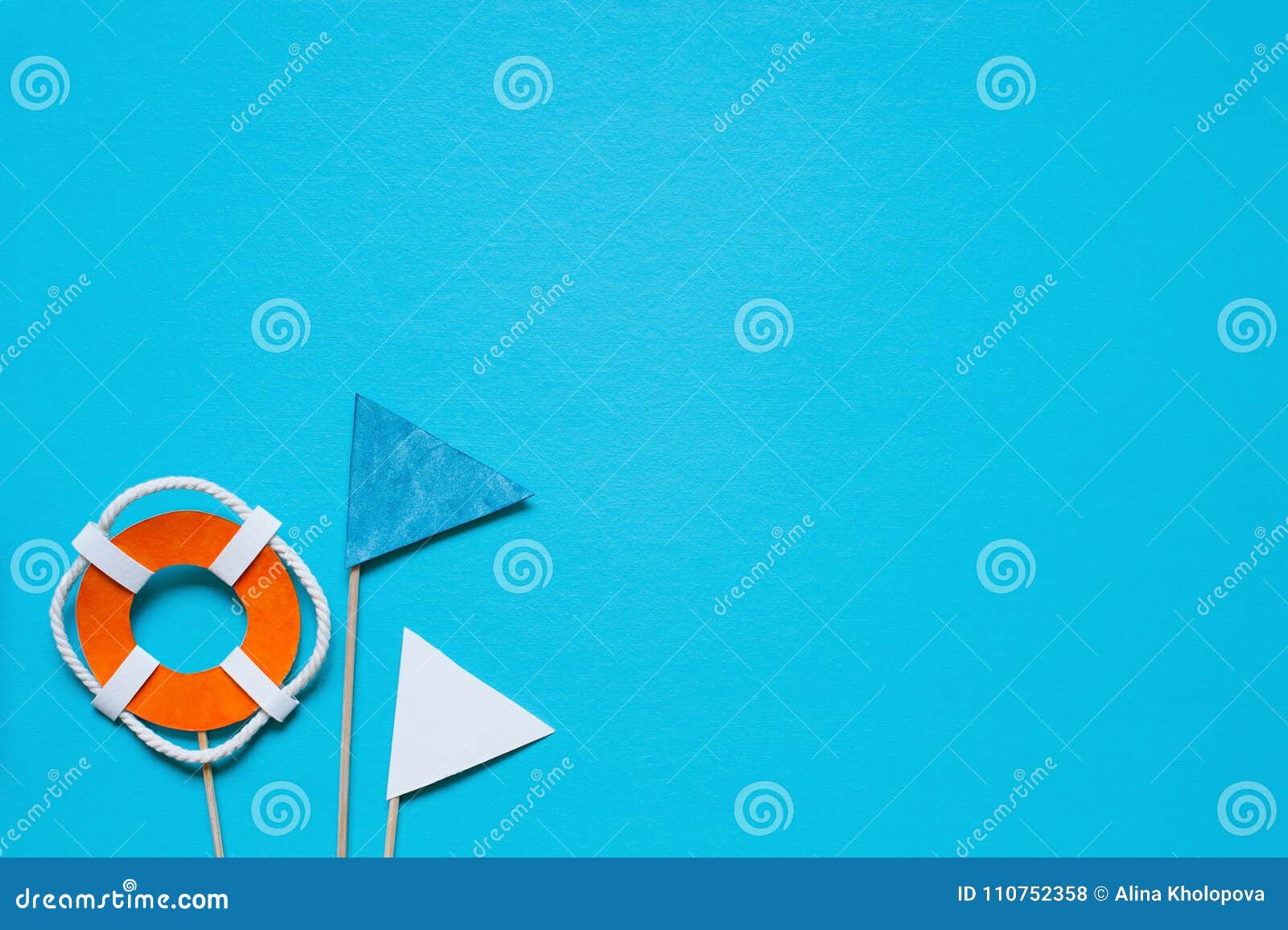 Blue Background with Handmade Paper Elements of Marine Decoration Stock ...