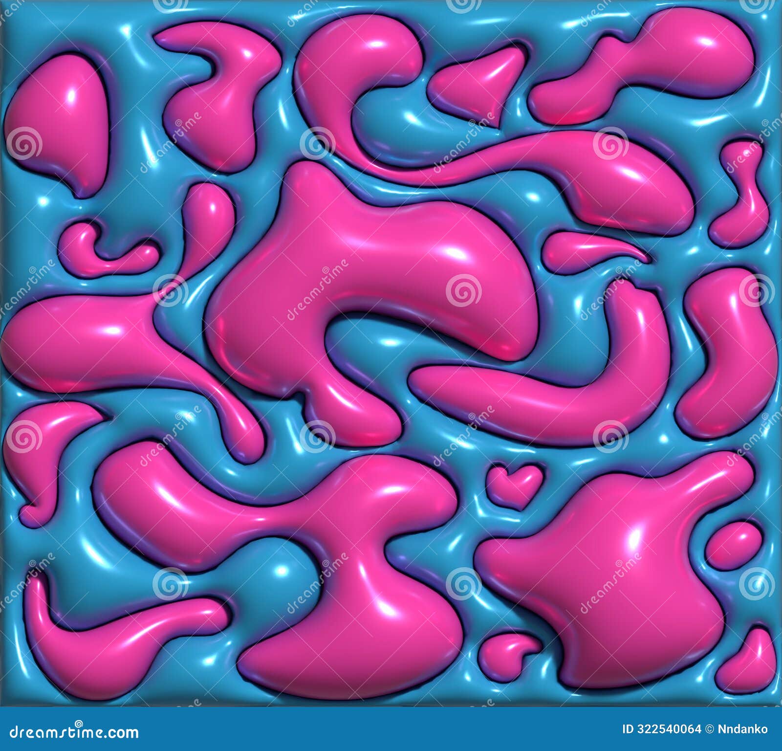 Blue Background with Inflated Various Pink Figures, 3D Rendering ...