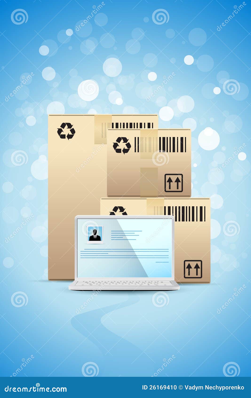 Blue Background with Laptop and Cardboard Boxes Stock Vector ...