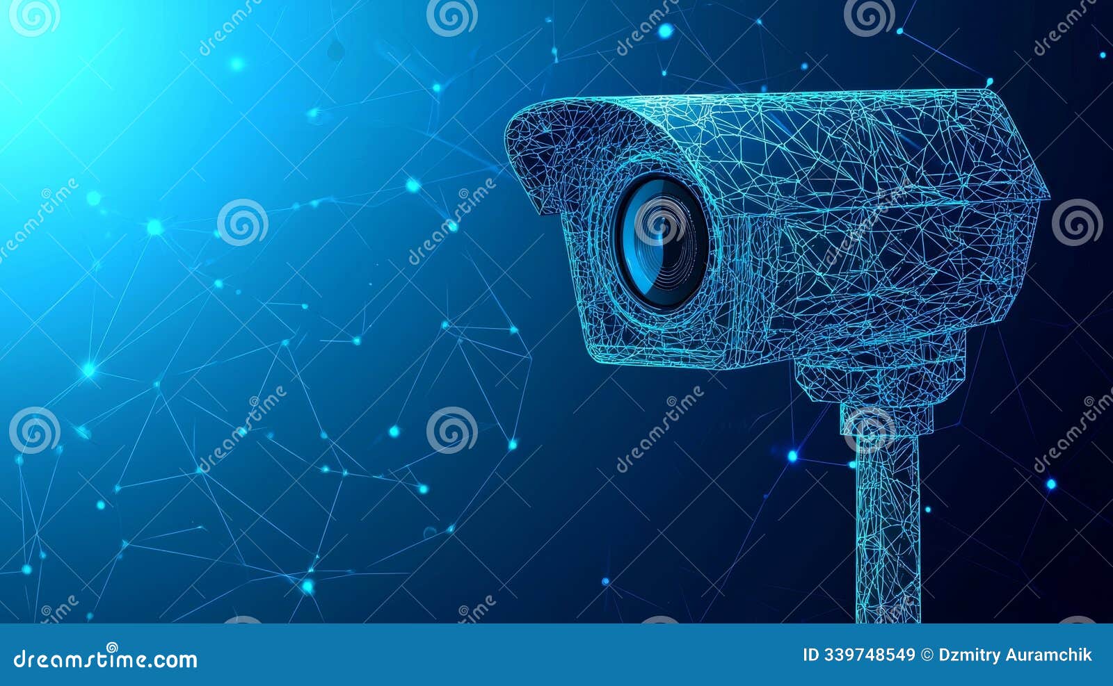 Blue Background with a Low Polygon CCTV Security Camera Wireframe Mesh ...