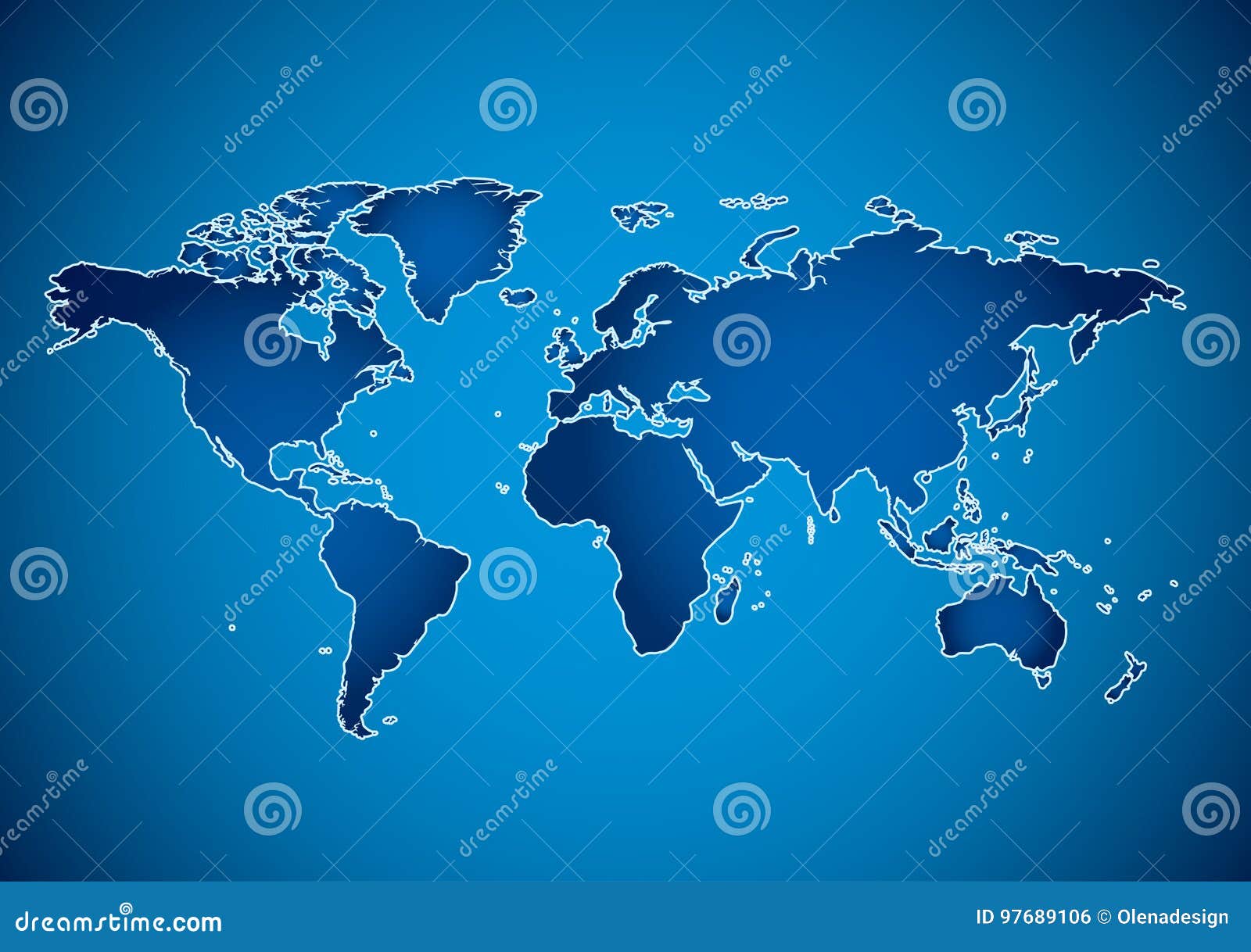 Blue Background with Map of the World - Vector with Radial Gradient ...