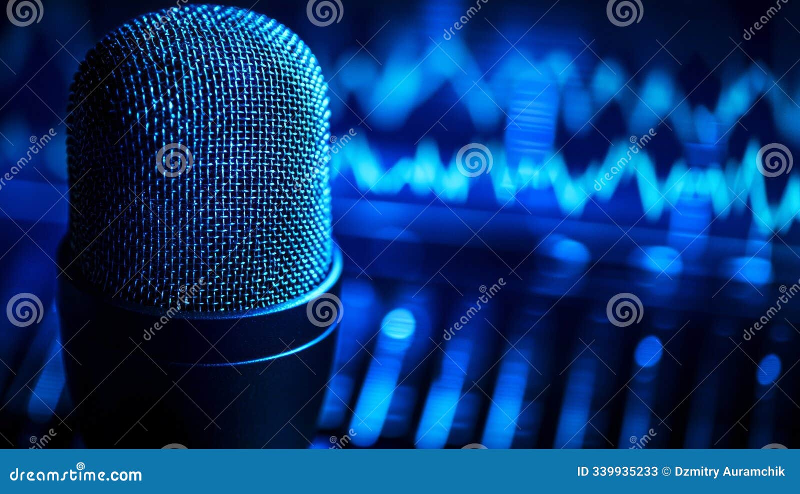 On a Blue Background, this Microphone Displays an Attractive Waveform ...