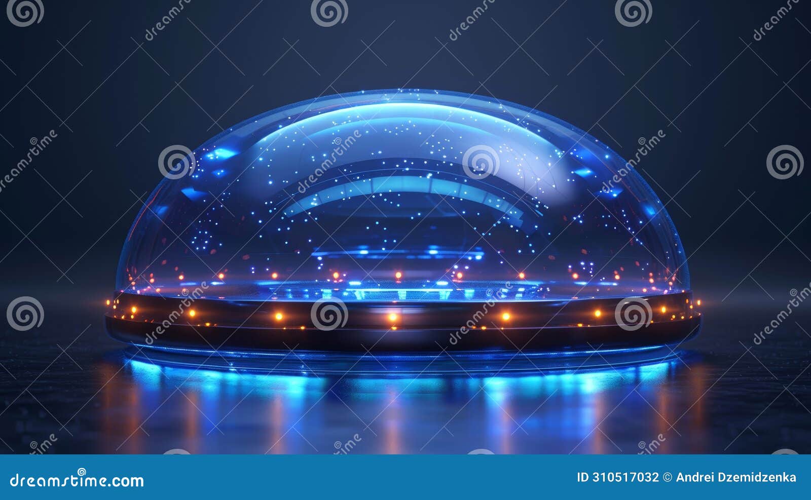 Blue Background Modern Illustration of a Bubble Shield. Futuristic Dome ...