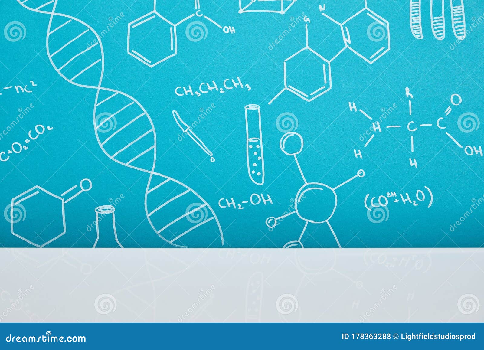 Blue Background with Molecular Structure Signs Stock Photo - Image of ...