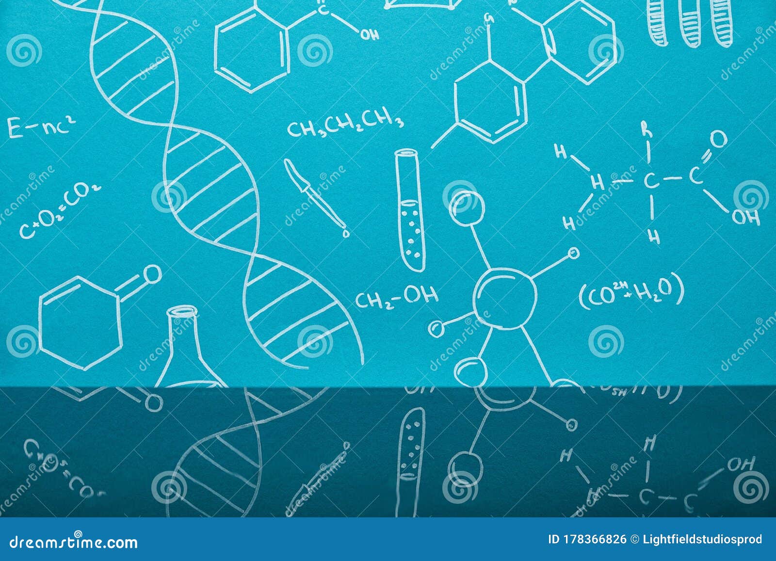Blue Background with Molecular Structure Signs Stock Photo - Image of ...