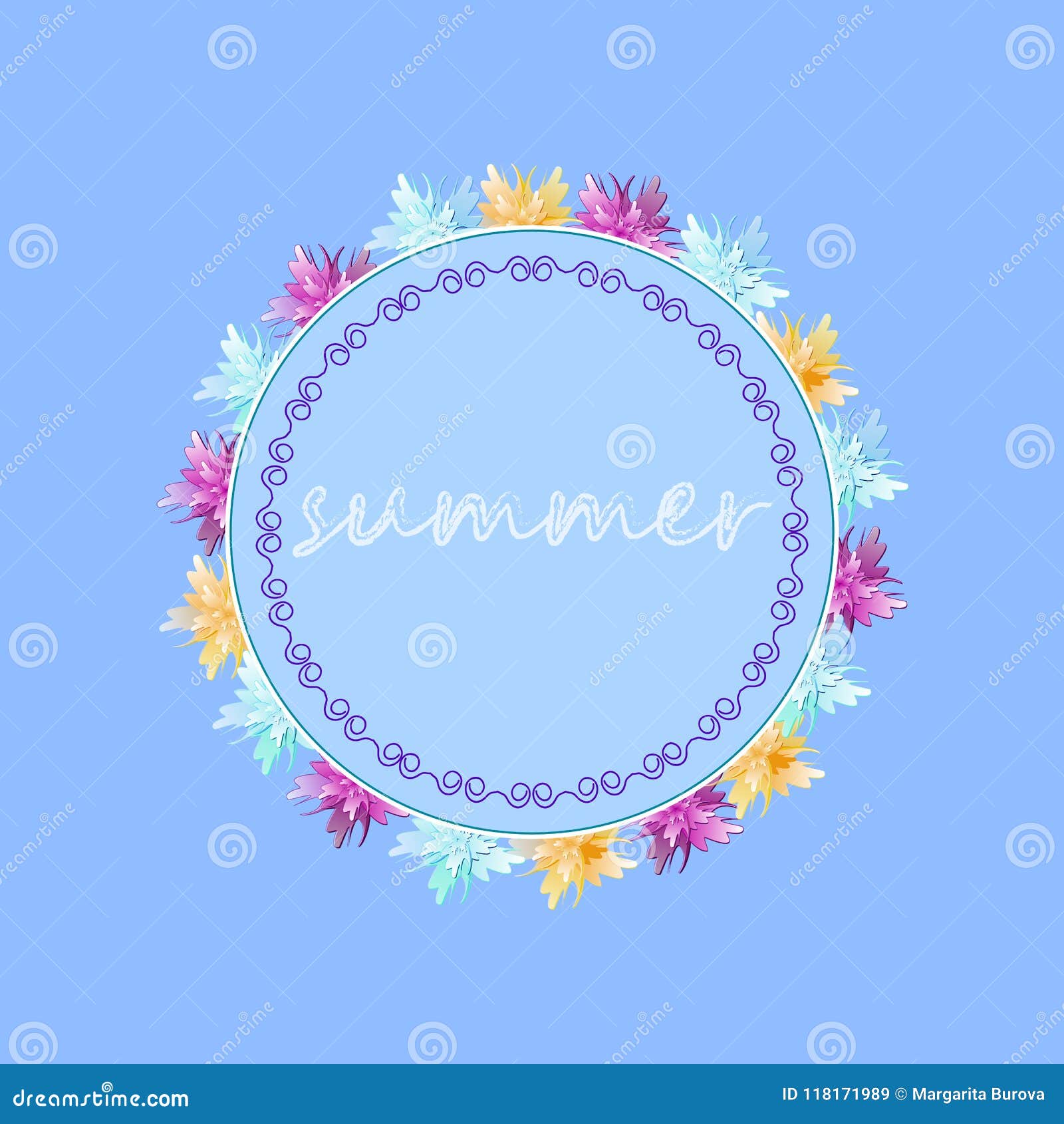 Blue Background with Multi-colored Flowers Stock Illustration ...