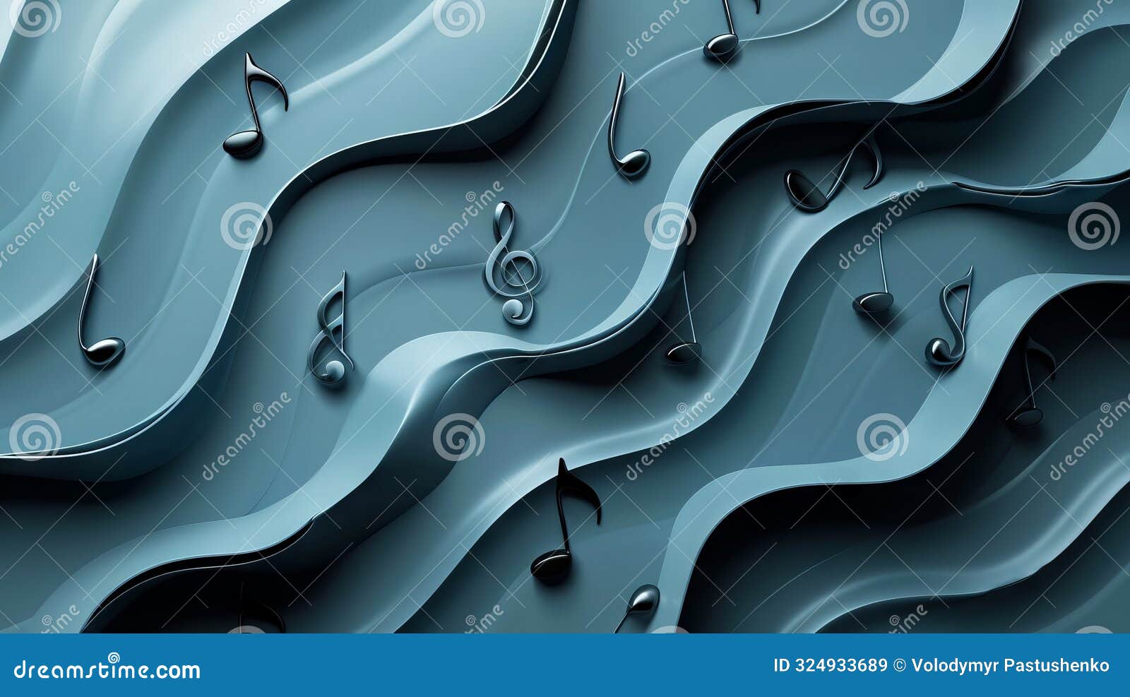 A Blue Background with Music Notes and Waves Stock Image - Image of ...