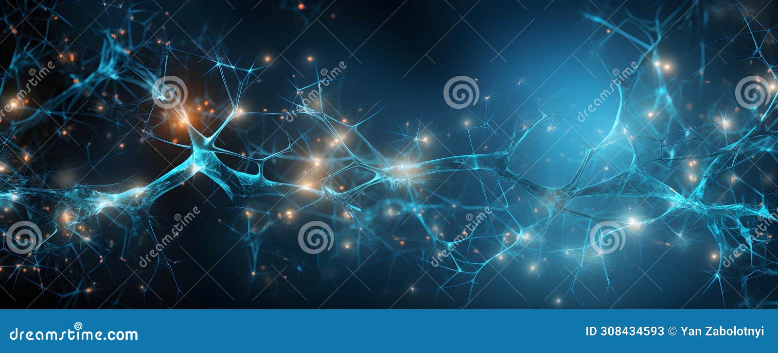 Blue Background with Nerve Cell Neuron System and Synapses for AI ...