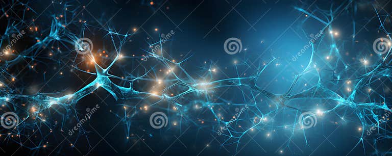 Blue Background with Nerve Cell Neuron System and Synapses for AI ...