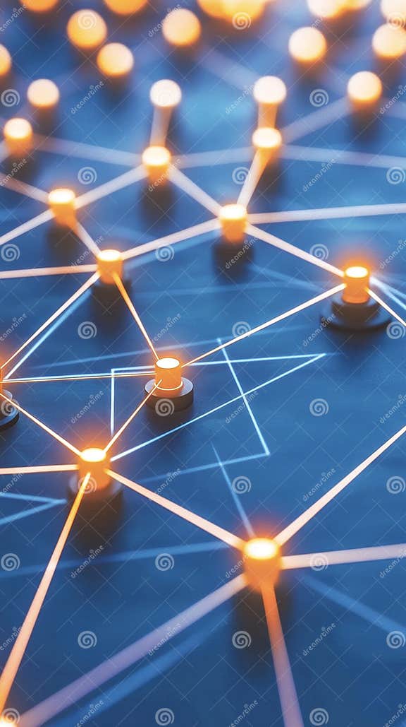 A Blue Background with a Network of Orange Lights Stock Illustration ...