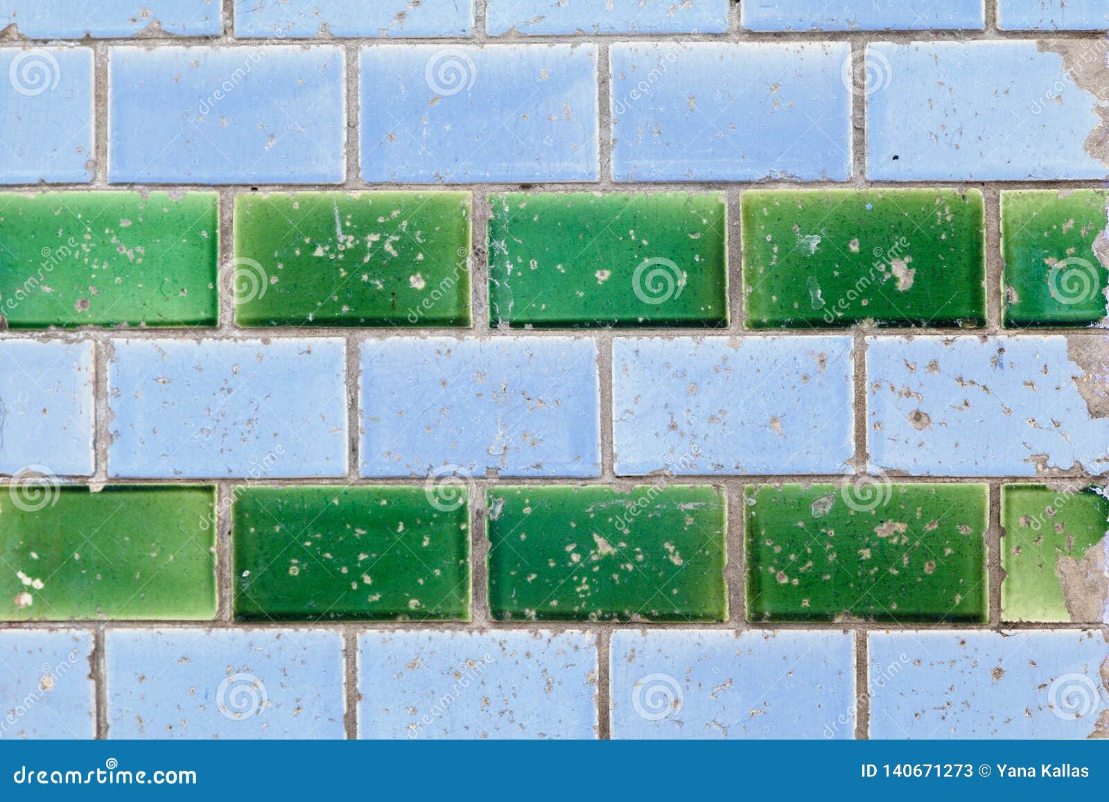 Four Horizontal Rows Of Old Rectangular Ceramic Tiles Of A Sky Blue ...