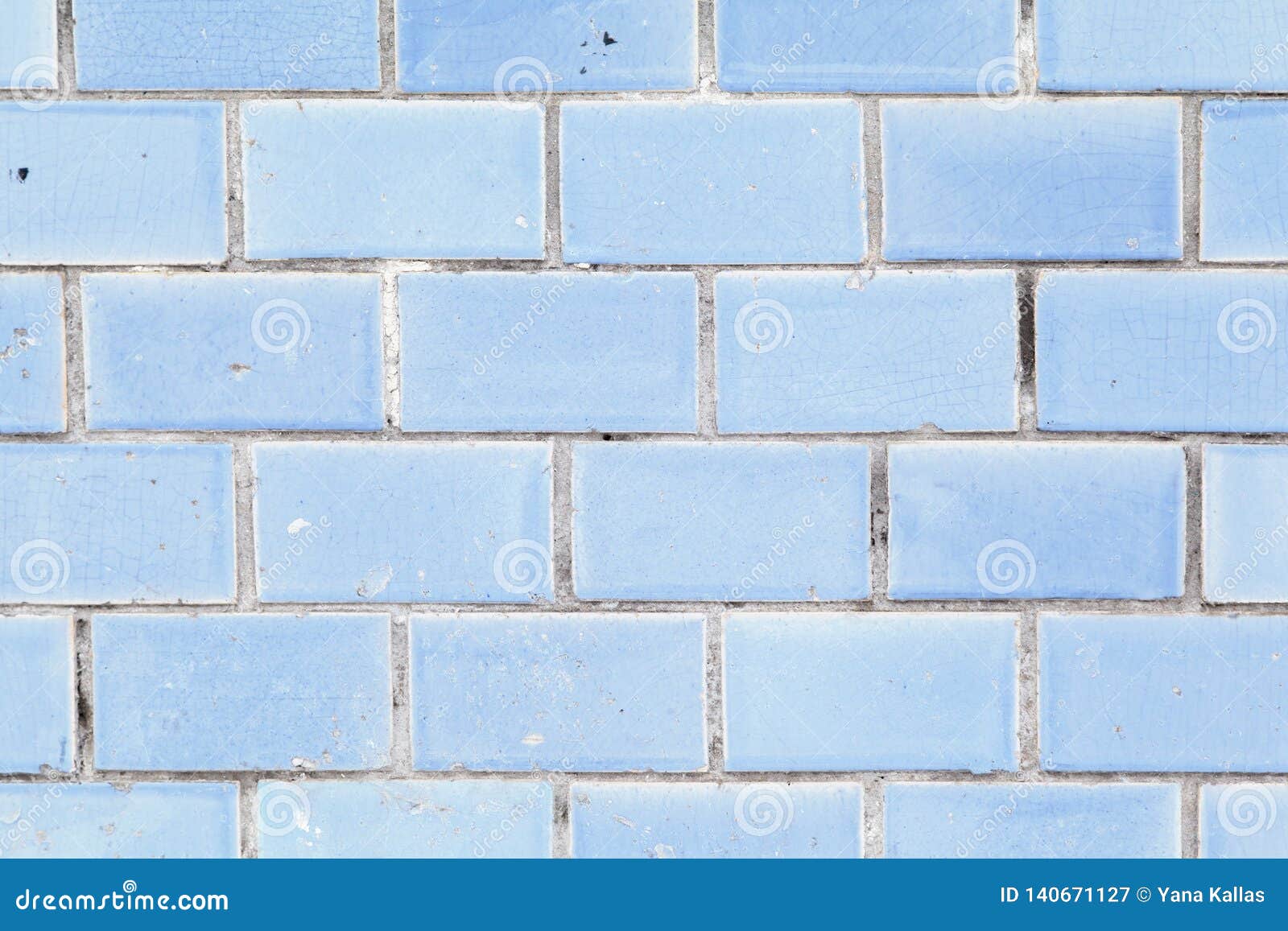 Four Horizontal Rows Of Old Rectangular Ceramic Tiles Of A Sky Blue ...