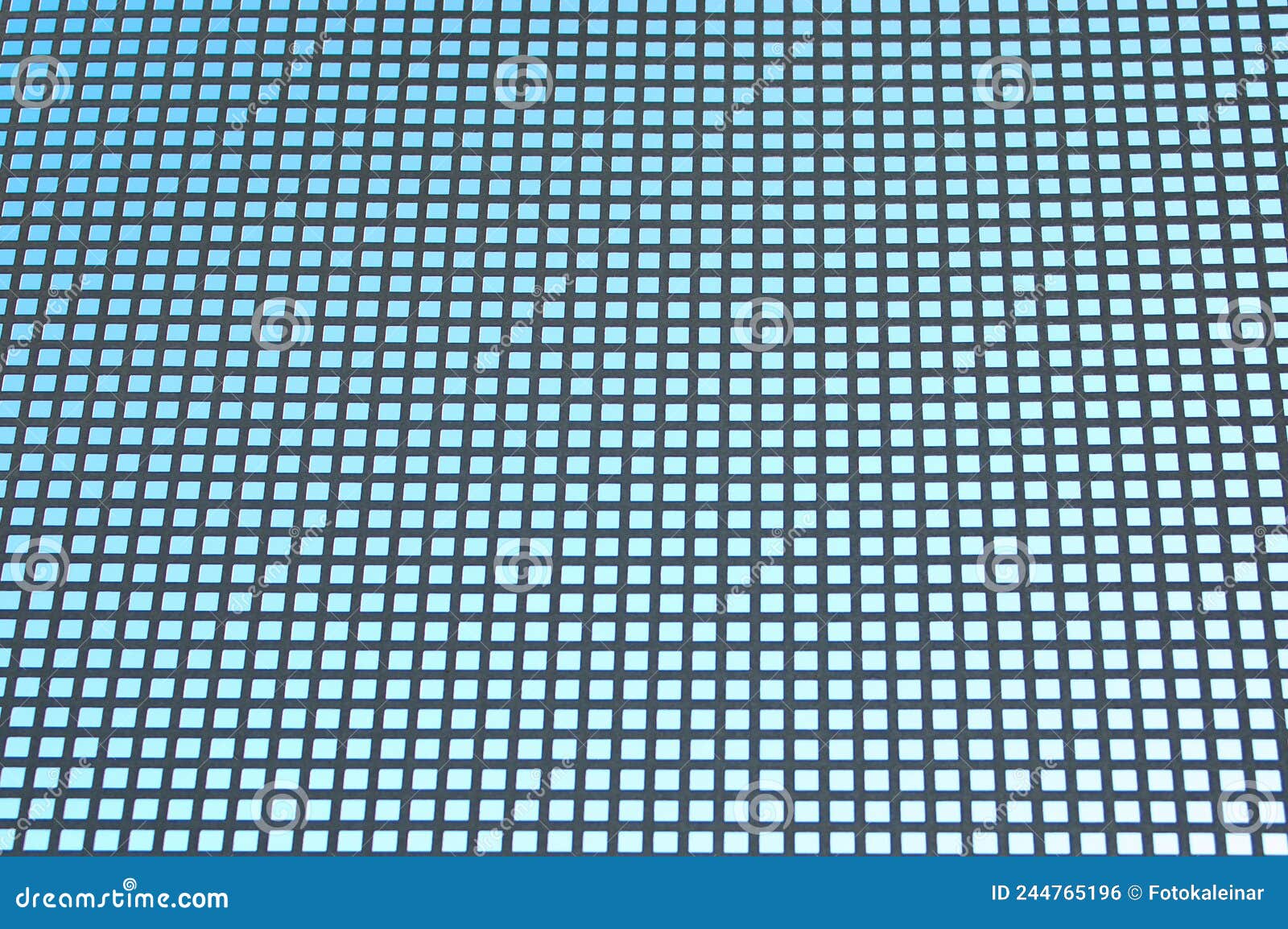Blue Background, in the Photo a Metal Grid with Square Cells on a Blue ...