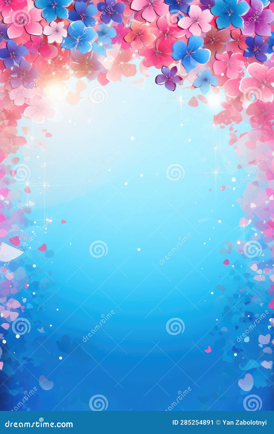 A Blue Background with Pink and Blue Flowers Stock Illustration ...