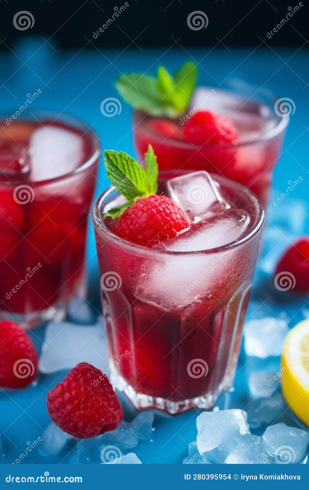 On a Blue Background Raspberry Mint Lemonade Fresh Generated Ai Stock ...