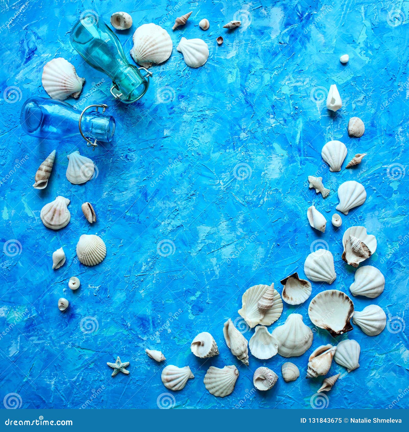 Blue Background with Shells Stock Image - Image of background, bright ...