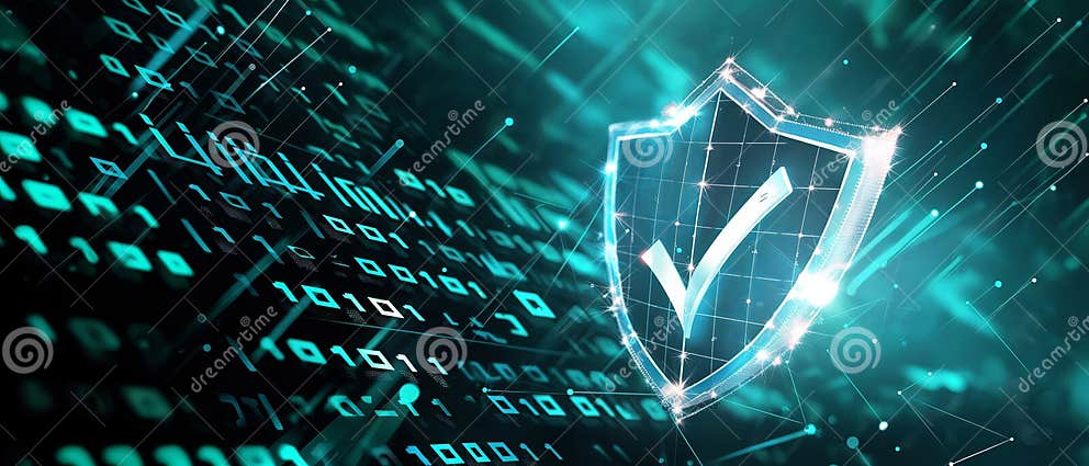 A Blue Background with a Shield with a Check Mark on it. Digital ...