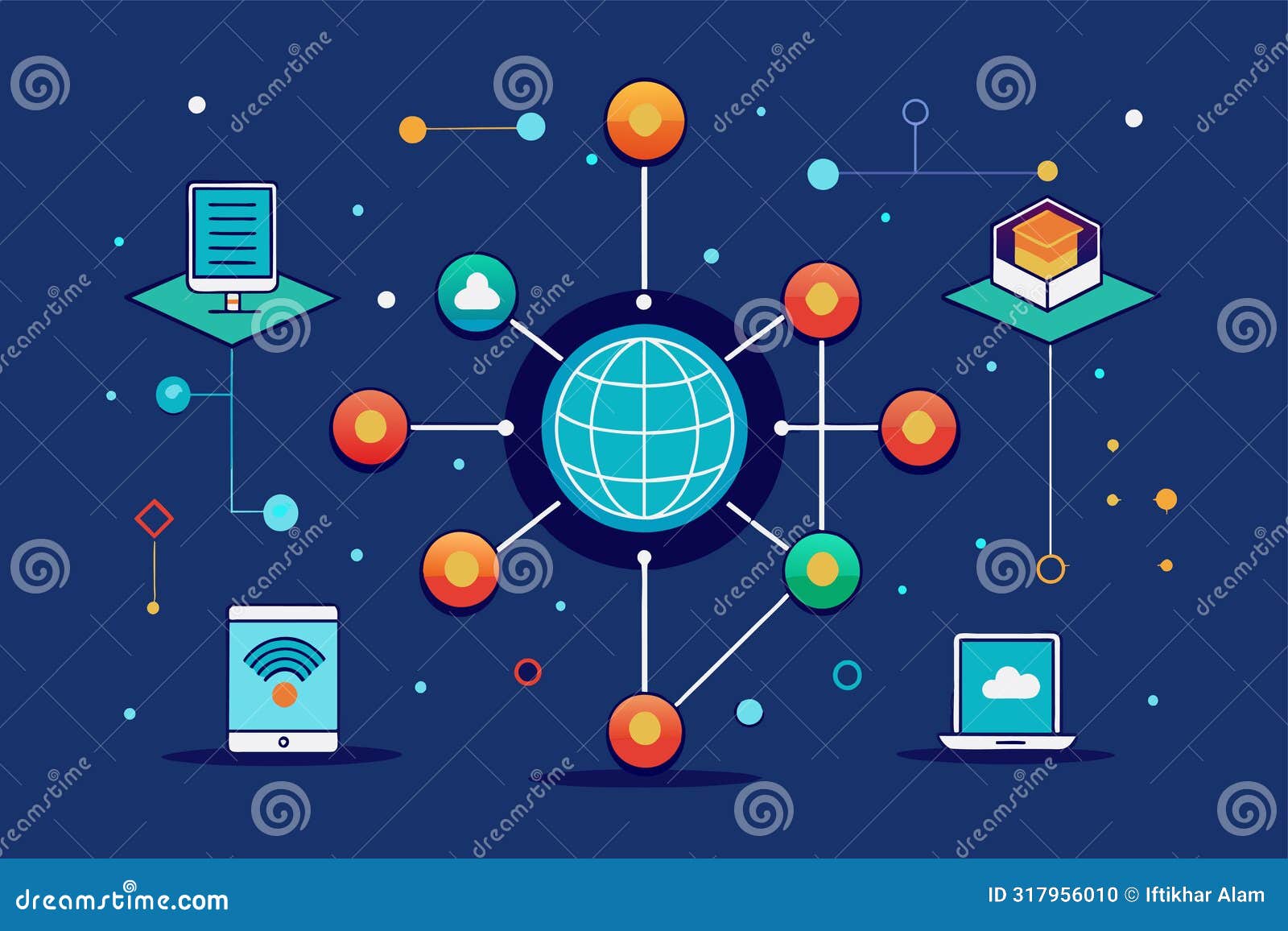 Blue Background Showcasing Diverse Devices Interconnected in a ...