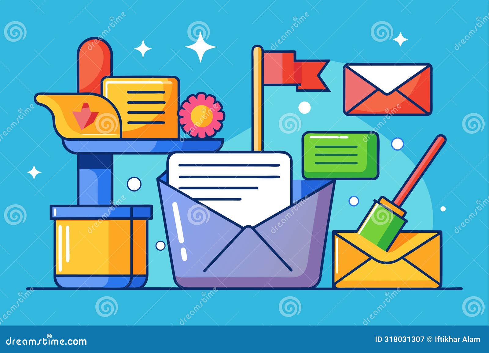A Blue Background Showcasing a Mail Icon and a Flower, Creating an ...