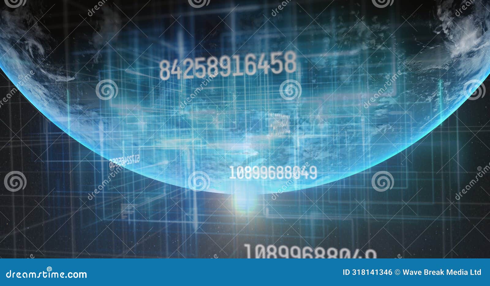 Blue Background Showing Digital Globe with Numbers and Data Links Stock ...