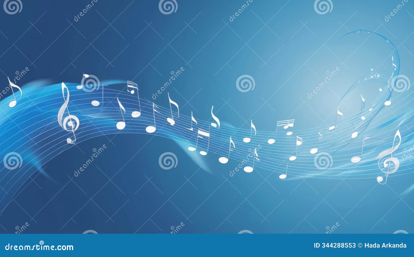 Blue Background with Streaming Music Notes, Creating a Melodic Flow ...