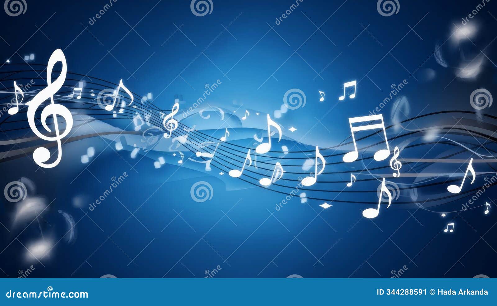Blue Background with Streaming Music Notes, Creating a Melodic Flow ...