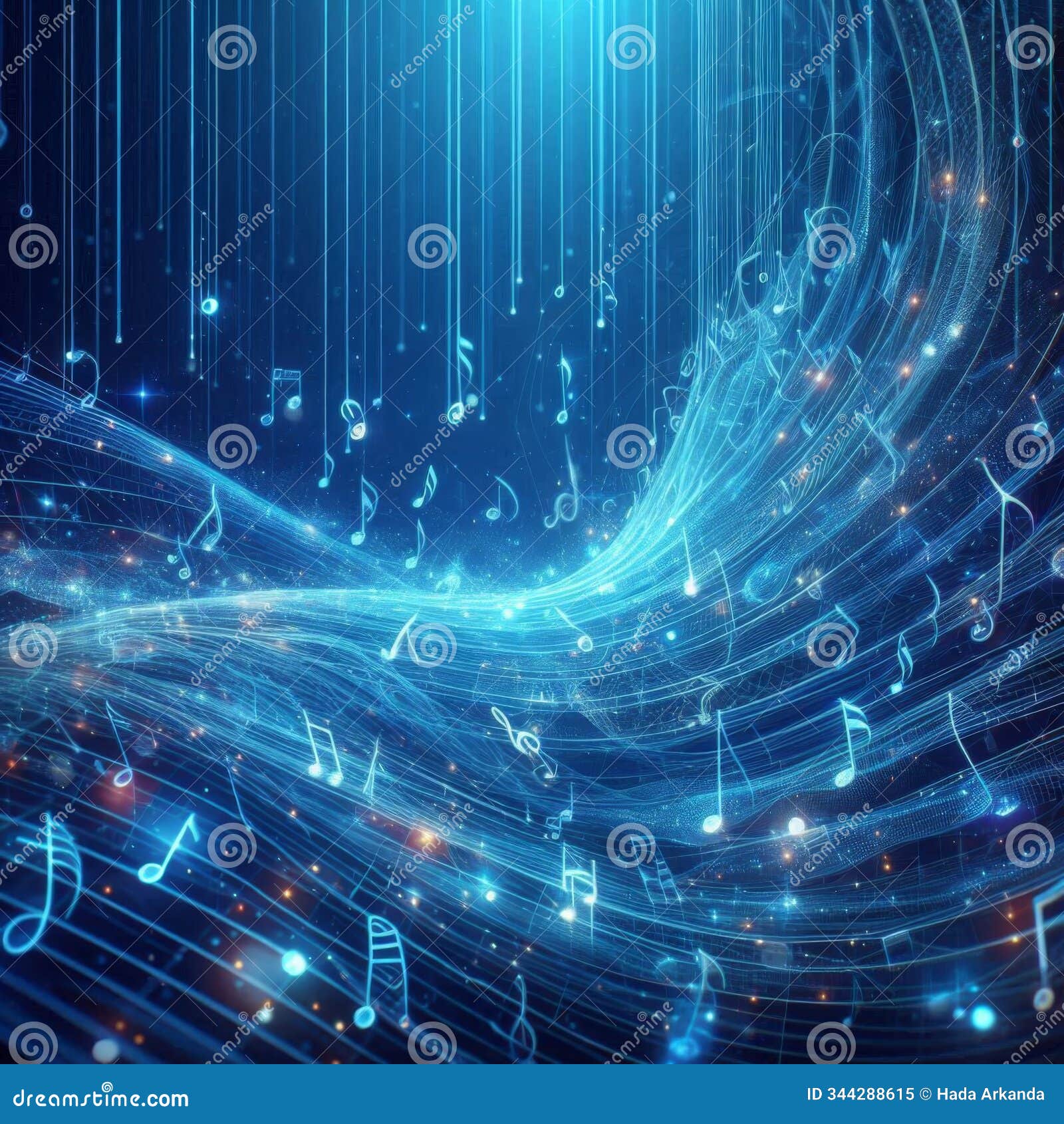 Blue Background with Streaming Music Notes, Creating a Melodic Flow ...