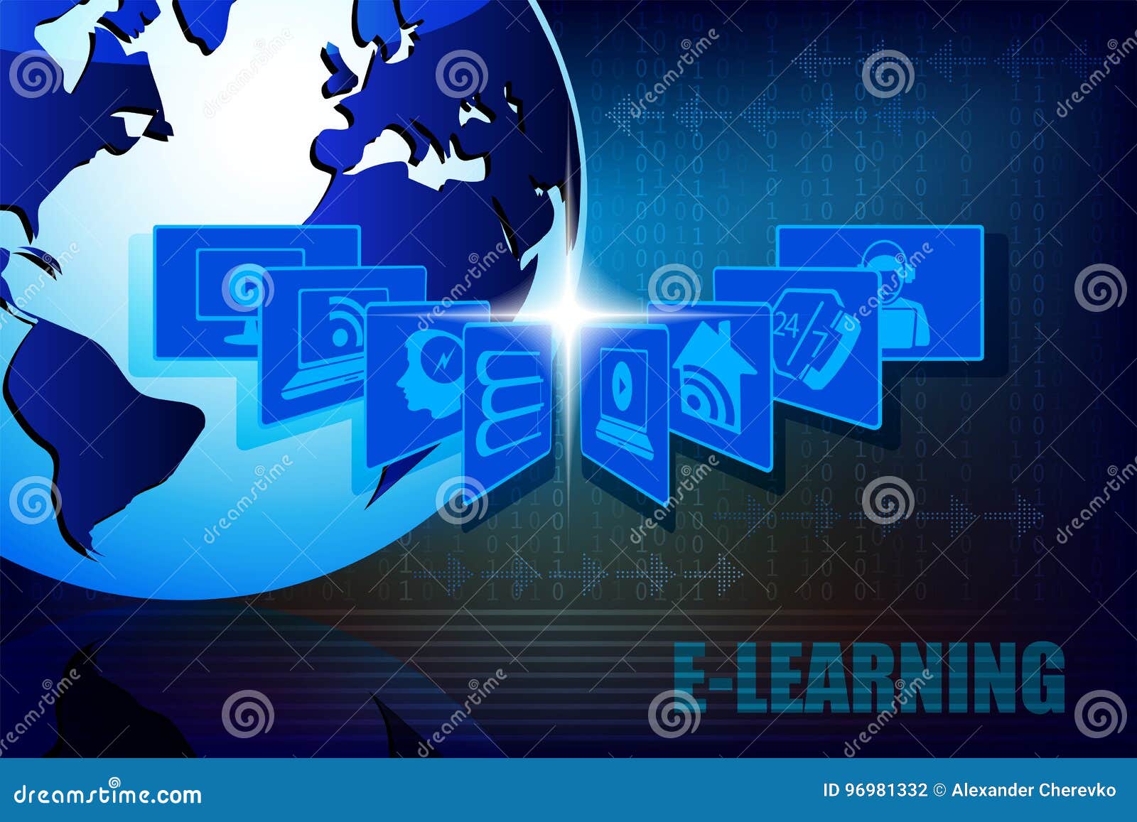 Blue Background with the Symbols of E-learning Stock Vector ...