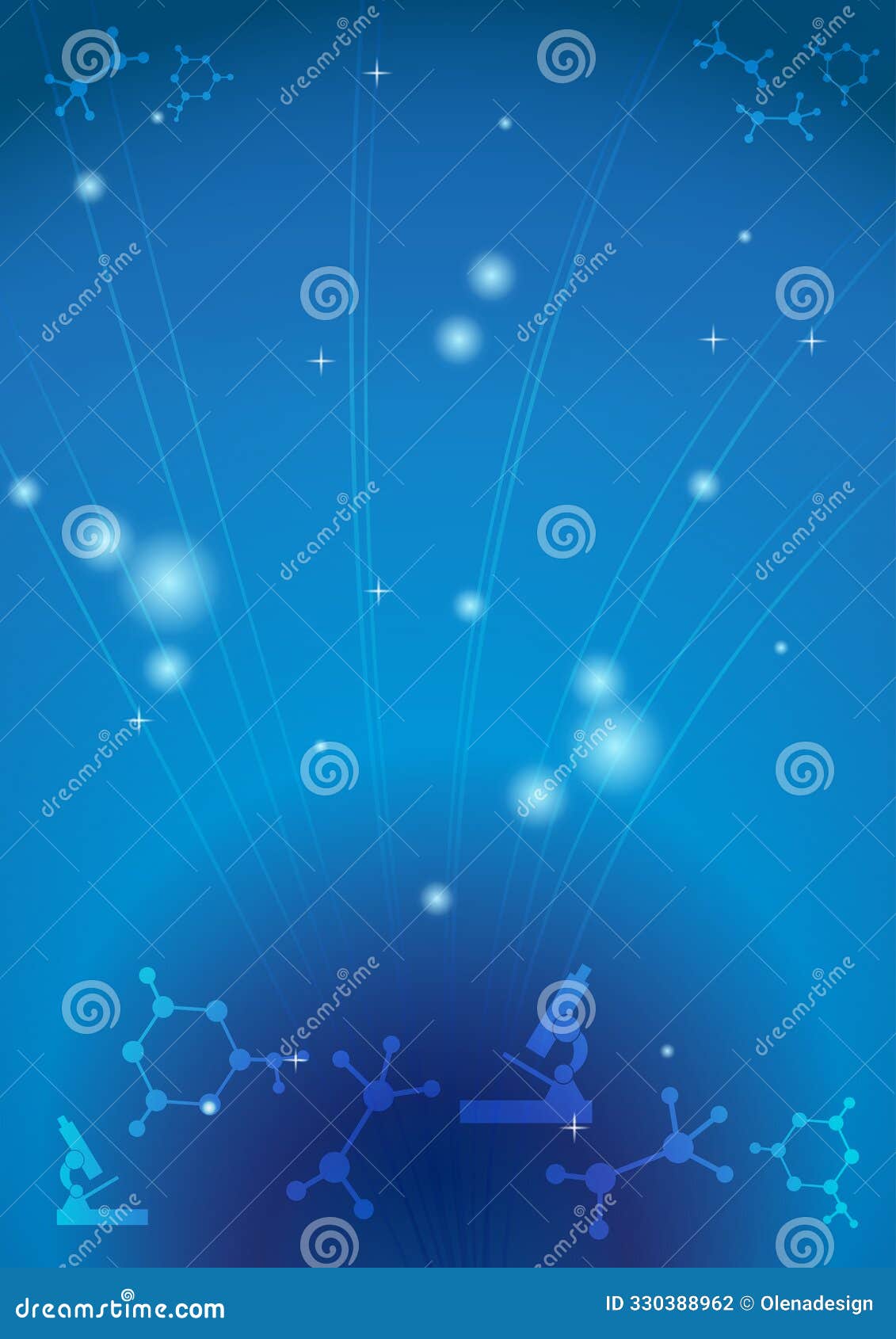 A4 Blue Background. Template with Molecules, Microscope. Vector ...