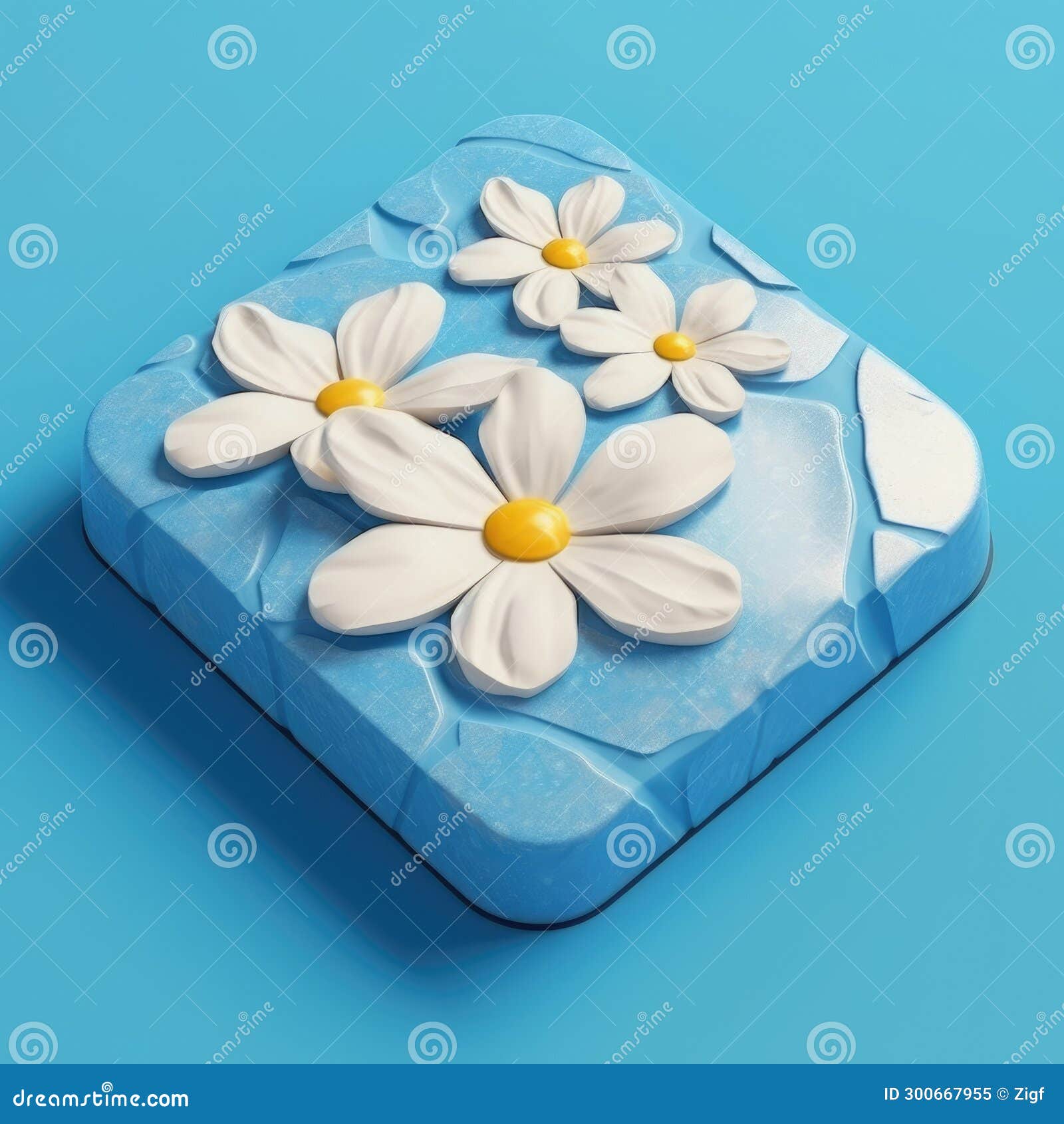 Blue Background with Three White Flowers Arranged in Shape of Triangle ...