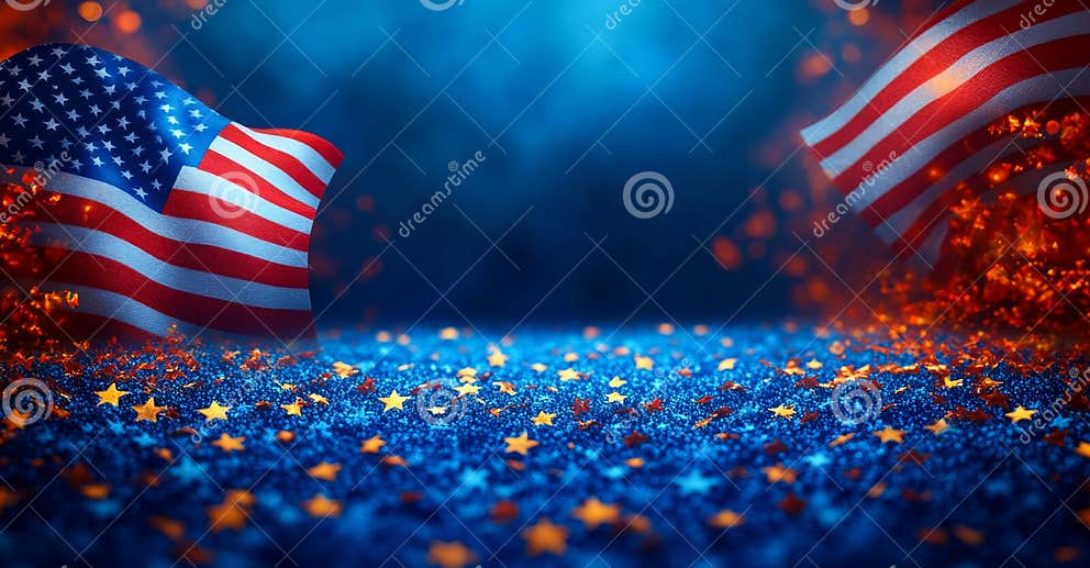 A Blue Background with Two American Flags on it Stock Photo - Image of ...