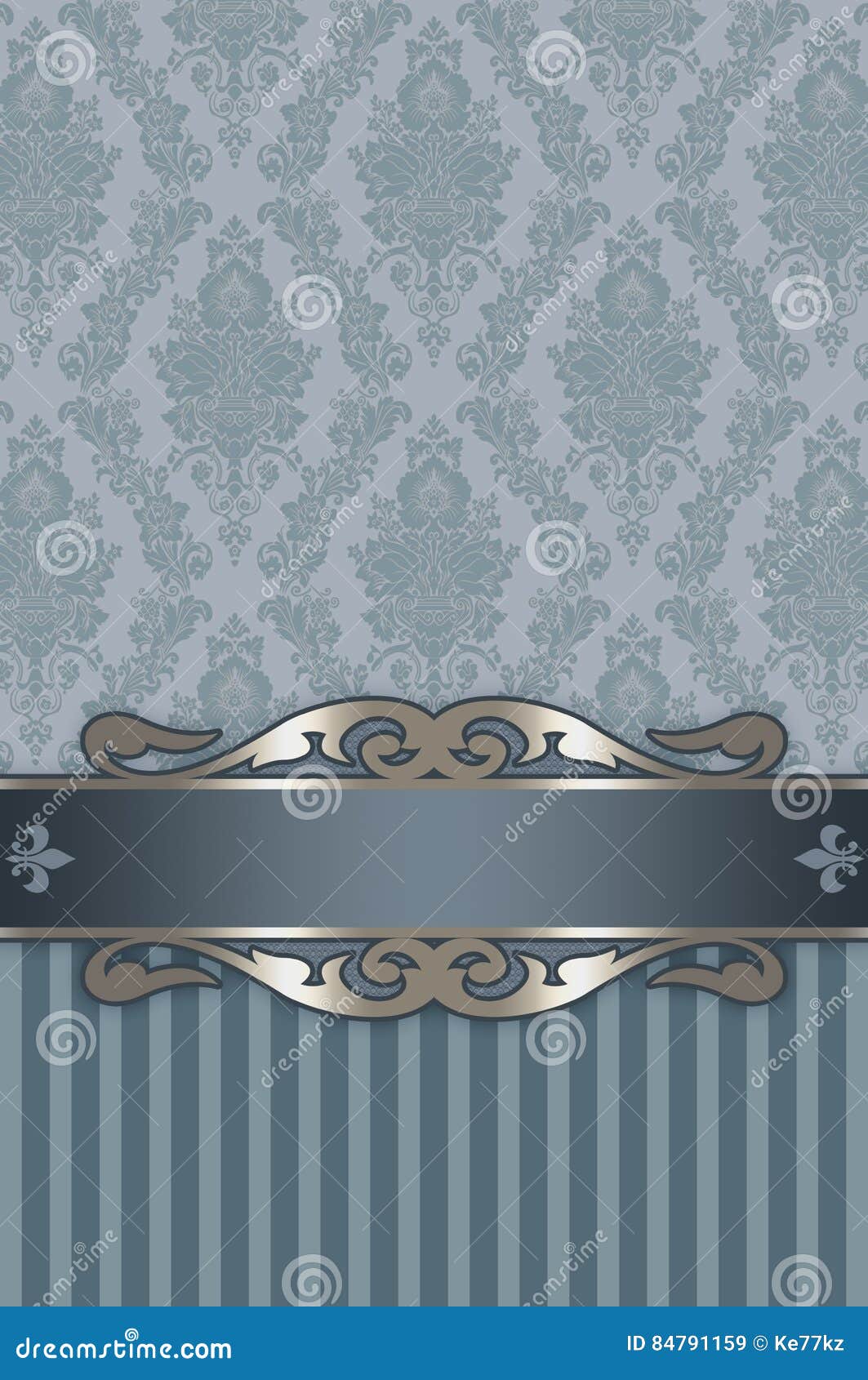 Blue Background with Vintage Patterns and Border. Stock Illustration ...