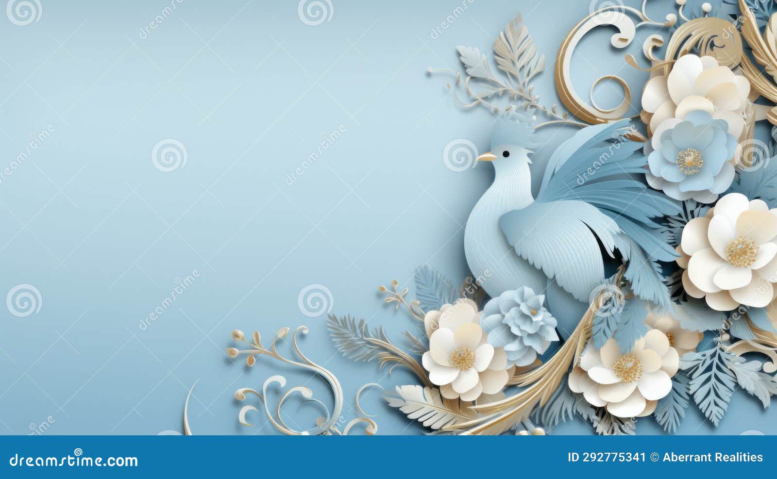 A Blue Background with White Flowers and a Dove Stock Illustration ...
