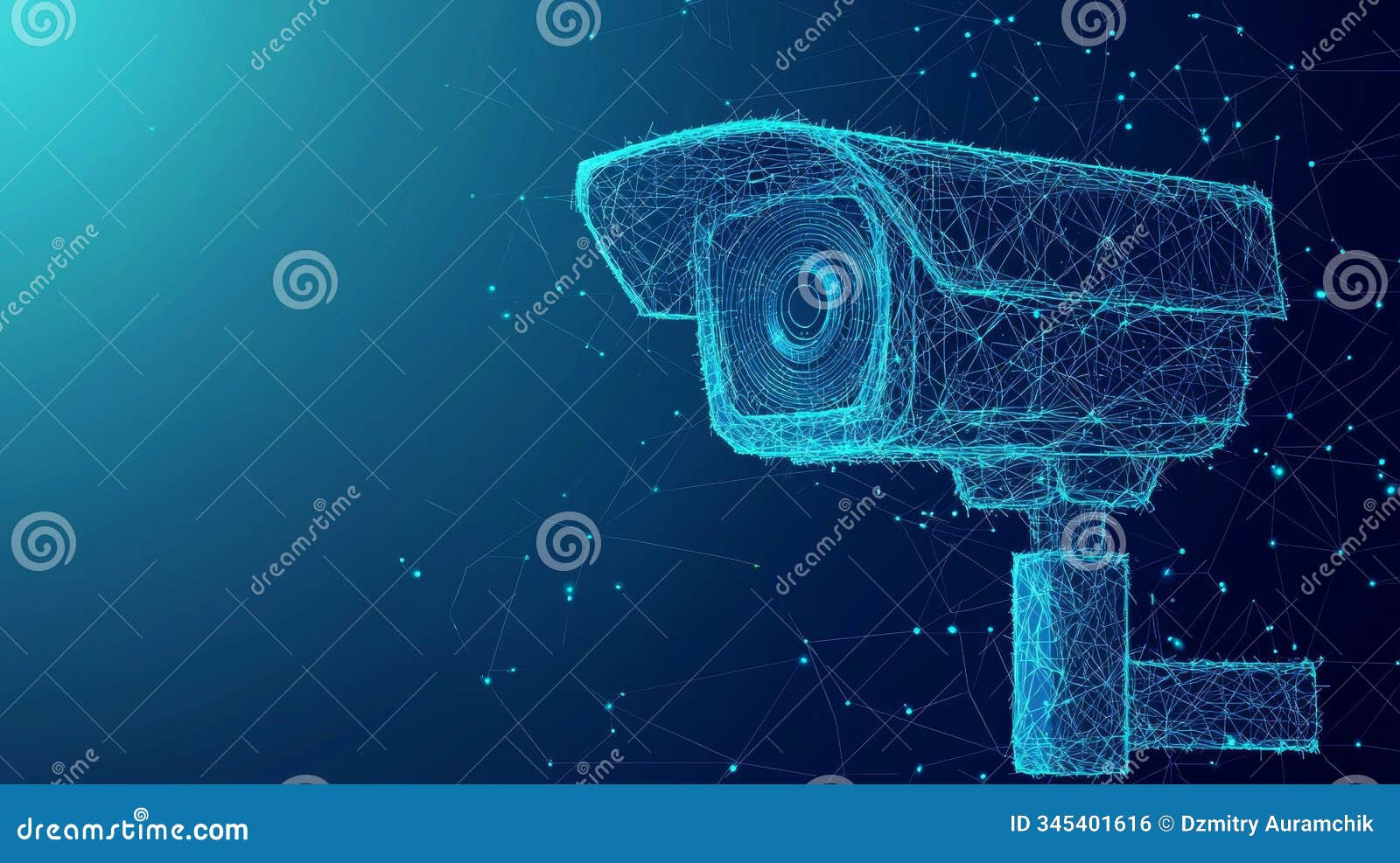 On a Blue Background, a Wireframe Mesh for a CCTV Security Camera ...