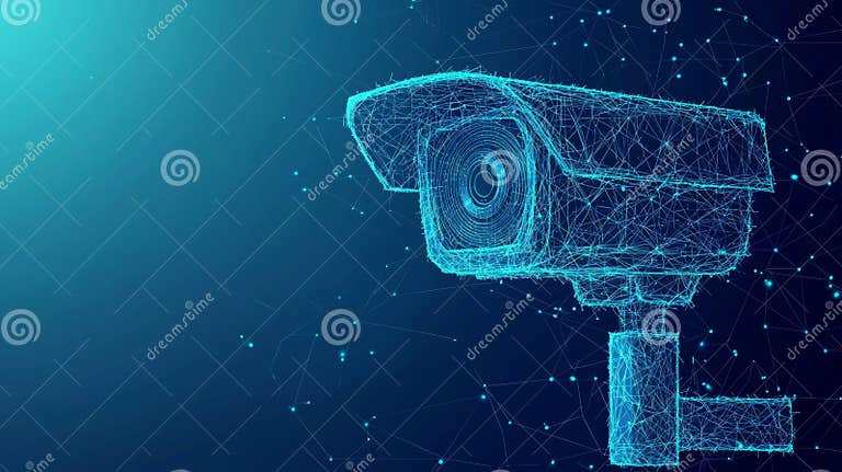 On a Blue Background, a Wireframe Mesh for a CCTV Security Camera ...