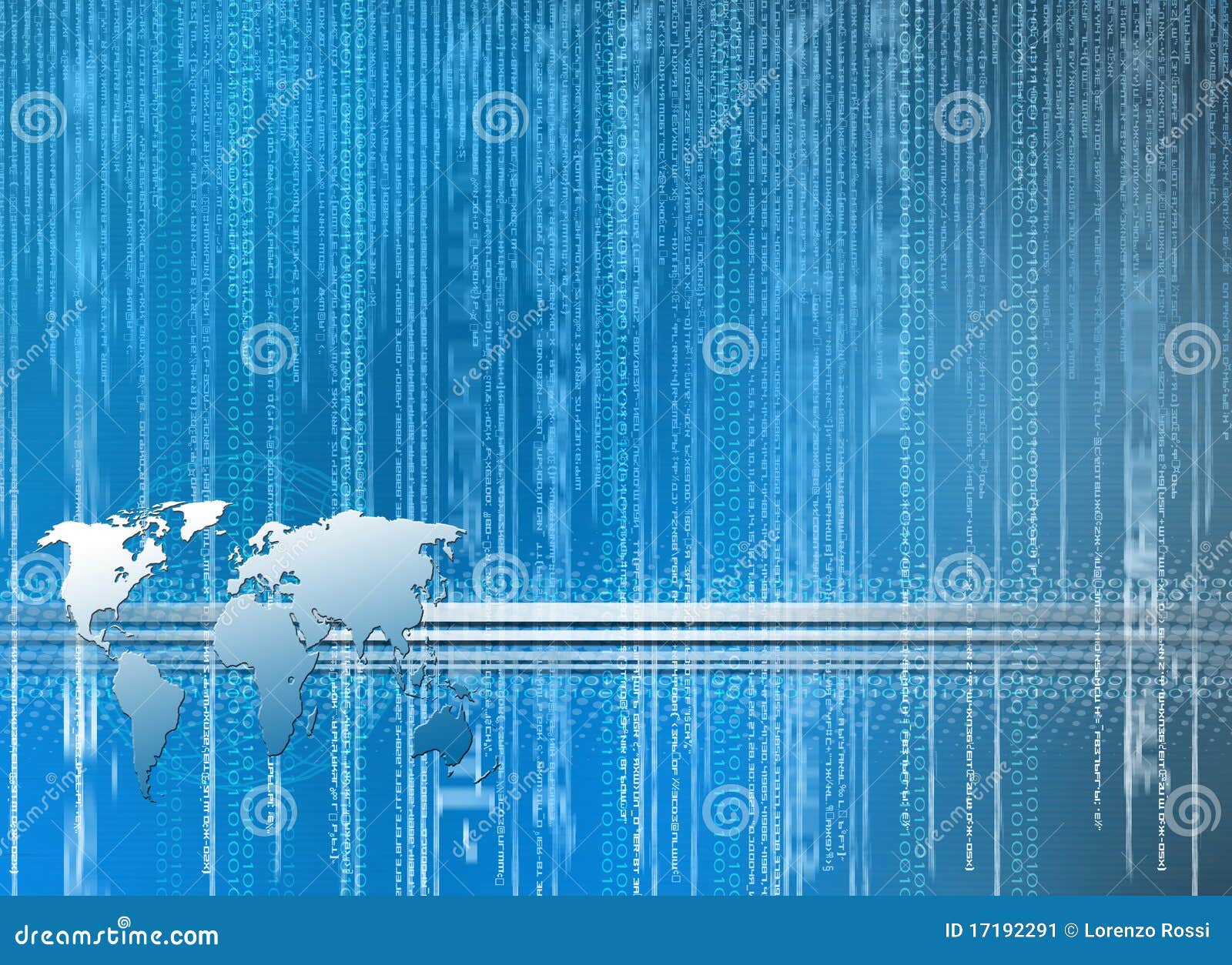 Blue Background with World Map Matrix Style Stock Illustration ...