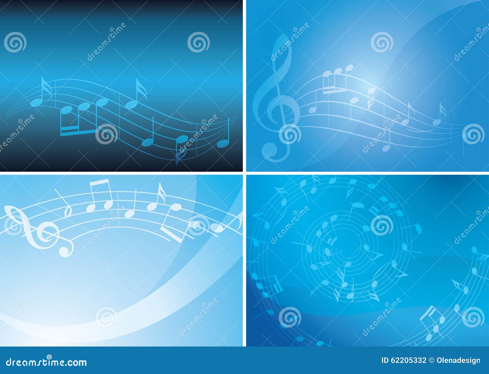 Blue Vector Backgrounds with Musical Notes and Gradient - Set Stock ...