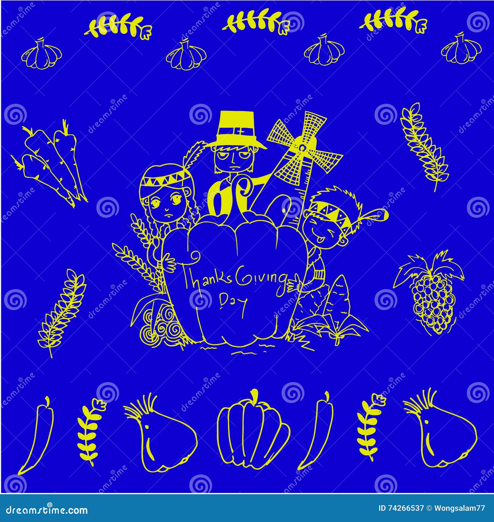On Blue Backgrounds Thanksgiving Doodle Art Stock Vector - Illustration ...