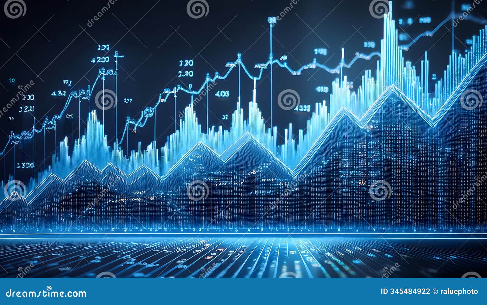 The Blue Backlit Display Shows an Increasing Stock Market Graph with ...