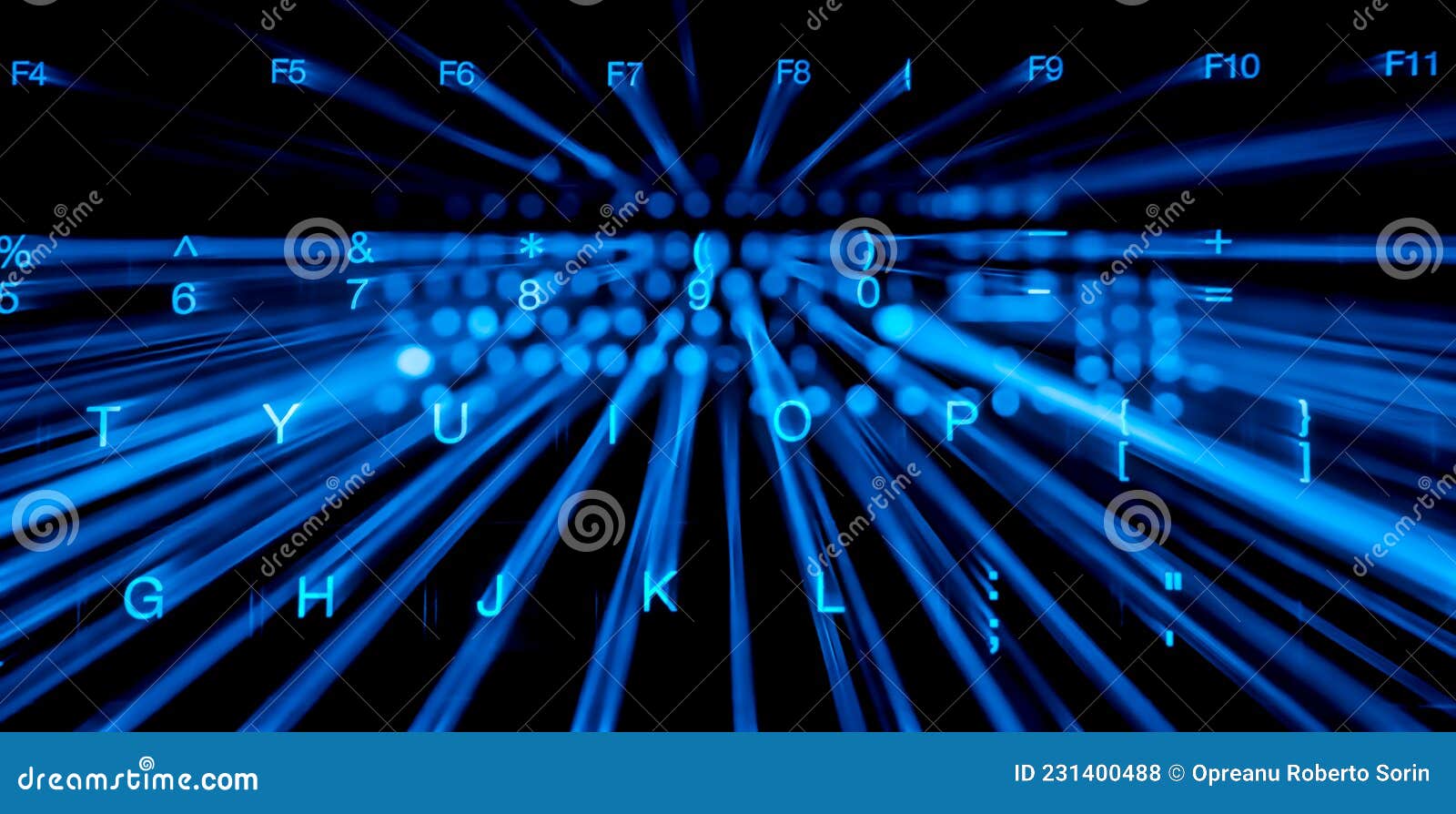 Blue Backlit Keyboard with Zoom-out Effect Stock Photo - Image of ...