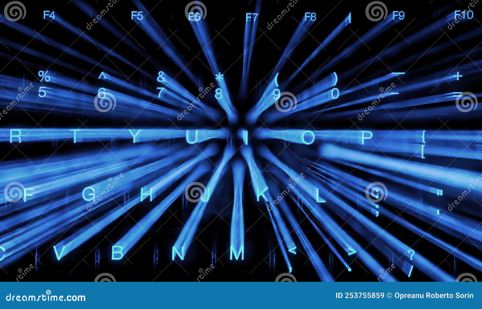 Blue Backlit Keyboard with Zoom-out Effect Stock Image - Image of close ...