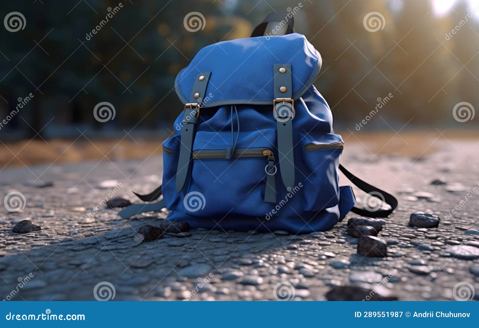 A Blue Backpack on the Ground, Generative AI Stock Illustration ...