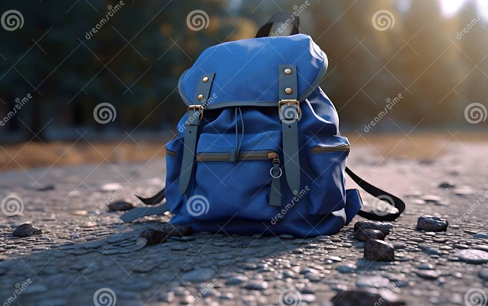 A Blue Backpack on the Ground, Generative AI Stock Illustration ...
